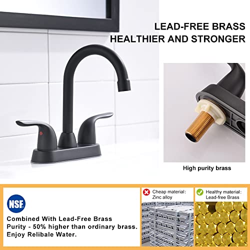 Two Handle Matte Black bathroom faucet, Swivel Spout with Pop-up Drain Assembly | High Arc , with Water Supply Hoses I Easy to Install, Durable & Safety