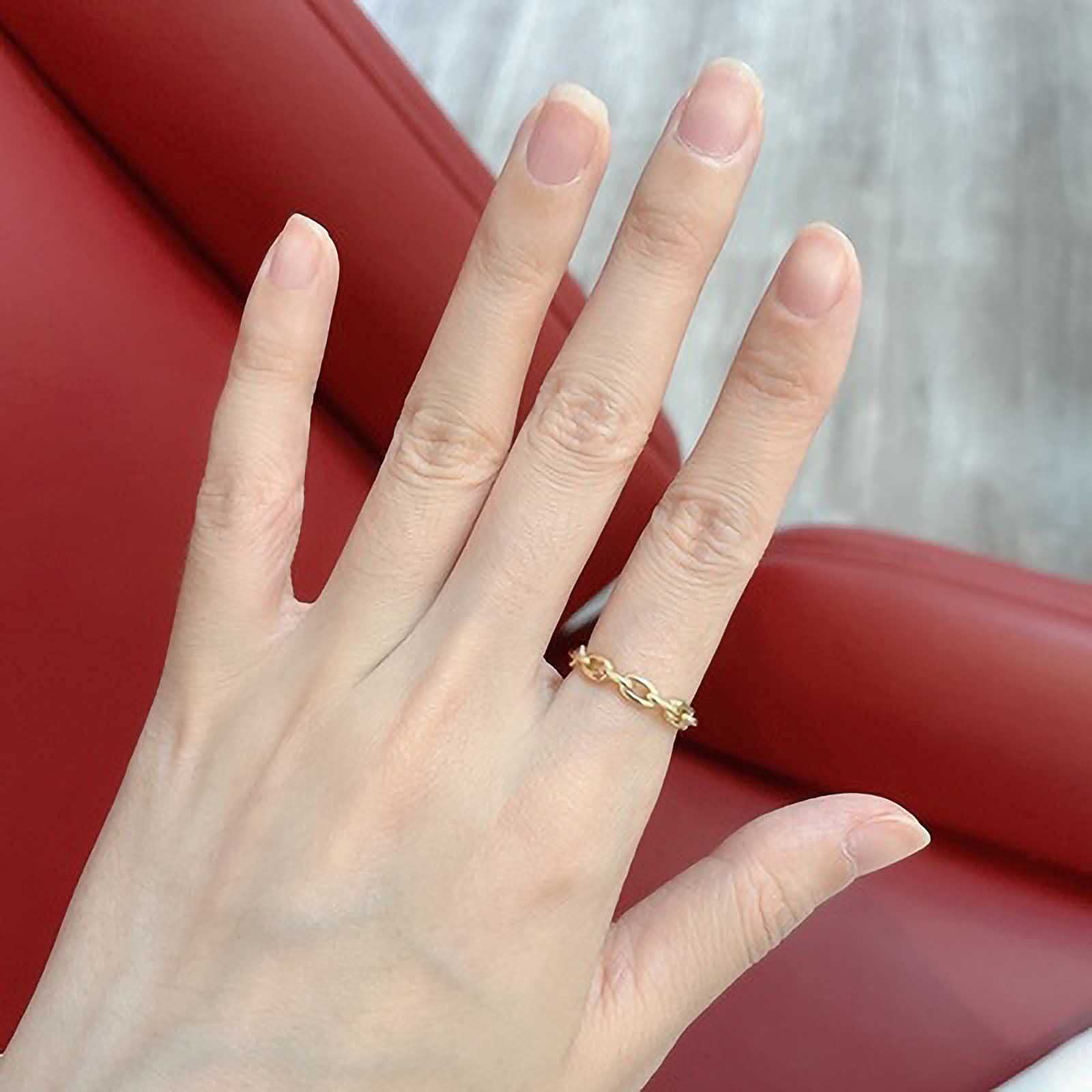 MYNENEY 925 Sterling Silver Chain Link Ring Adjustable Cute Simple Stacking Ring 14K Gold Plated Open Trendy Rings for Women Silver S