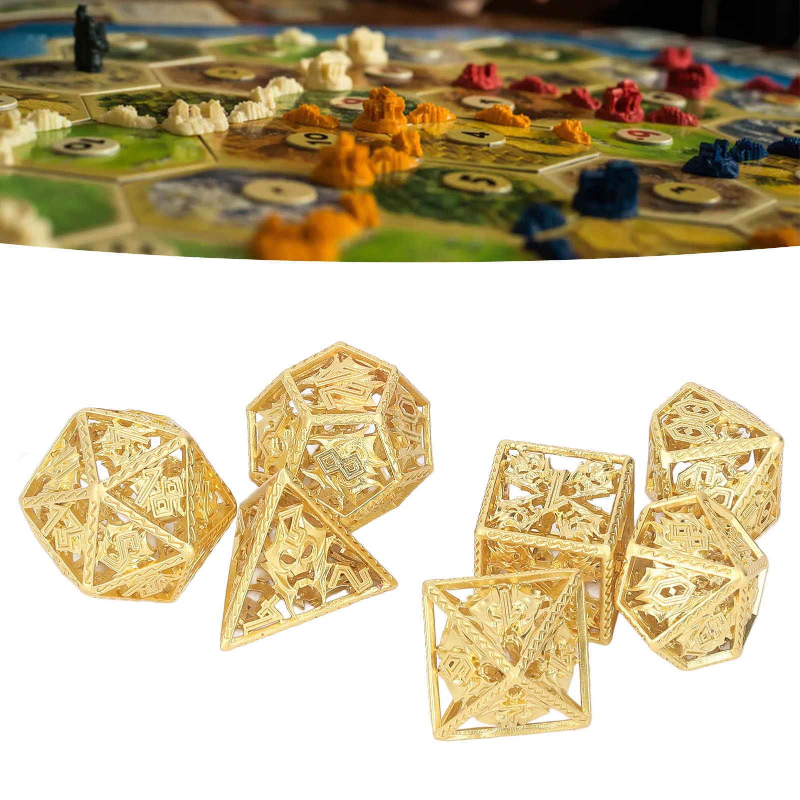 VINGVO Copper Dice Set, Hollow Dice Board Game 7pcs Precision Manufacturing Strong Balance for Interactive Table Games