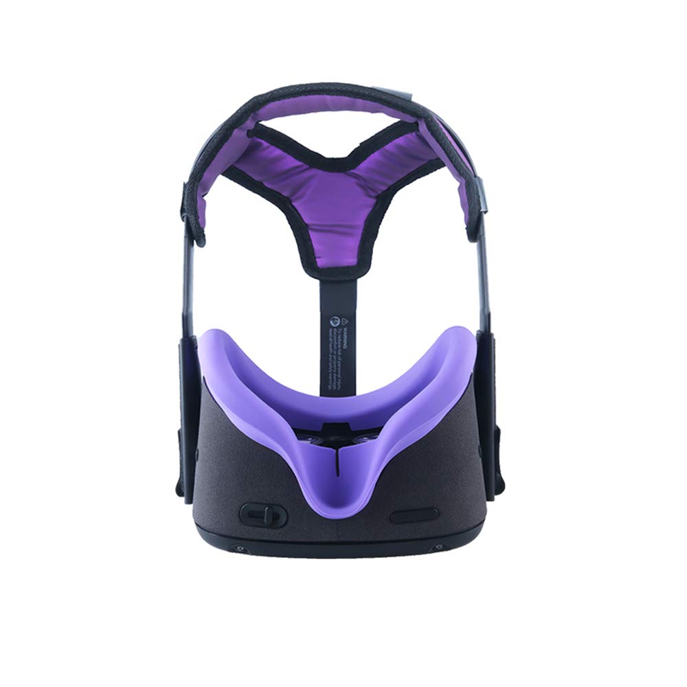 MASiKEN Silicone Face Mask Cover & Head Strap Pad Cushion for Oculus Quest Headset Accessories with PU Leather & Reduce Head Pressure (Purple)