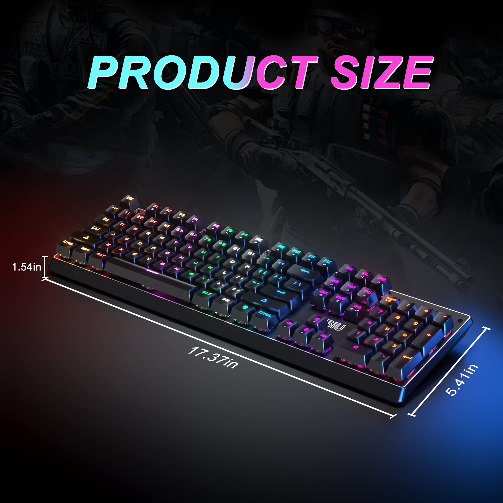 TNBIU Gaming Keyboard - RGB LED Keyboard with 104 Key Computer PC Gaming Keyboard, RGB Backlit Gaming Keyboard with Multimedia Keys Wrist Rest for PC Gamers(Black)
