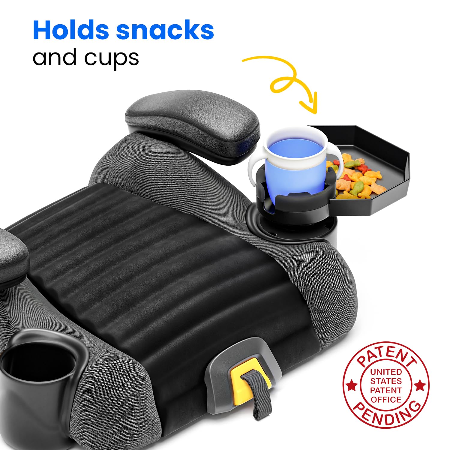 Kids Travel Tray β Large Base - Car Seat and Car Cup Holder Tray - Tray for Snacks, Entertainment, Toys β Includes Cup Holder β Fits Most Car Seats