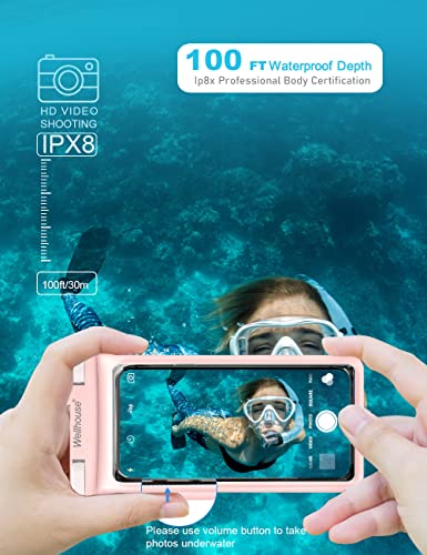Waterproof Phone Pouch with Lanyard Cellphone Ip8x Diving 3D Seamless Dry Bag Case Outdoor Beach Underwater HD TPU Waterproof Dustproof Touch Phone Case for iPhone 14 Pro 13 Pro Pink