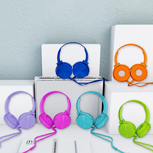 Wensdo 6 Pack Kids Headphones Bulk for School Classroom Students Wired Headsets, Durable Earphones for Children, Library Airplane Online Learning and Travel (6 Mixed Colors)