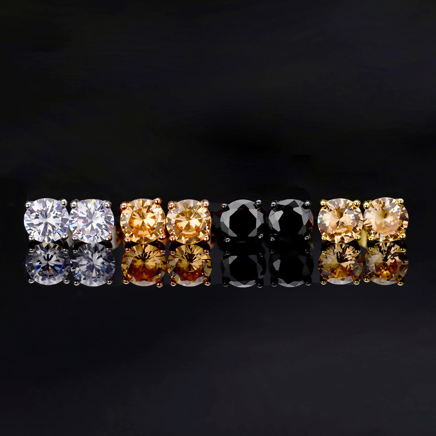 Pack of Screw Back Earrings 18K Gold Plated Cubic Zirconia Rainbow CZ Simulated Diamond Studs for Women Men Hypoallergenic for Sensitive Ears Helix Piercing Post