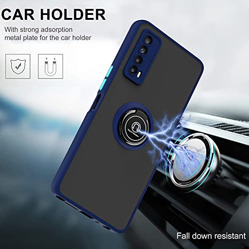 Lokyoo Shockproof Case for TCL Stylus 5G 2022, with 2 Pack Tempered Glass Screen Protector, Military Grade Phone Cover with Support Magnetic Car Holder Metal kicktand for TCL Stylus 5G-Blue