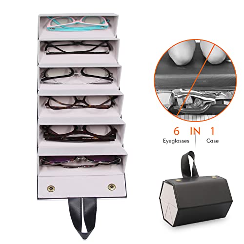 SMARTTOP Sunglass Eyeglass Organizer Collector 5 slot 6 Slot PU Eyeglasses Storage Case Box Multiple Hanging Eyewear Display (6 Slots, Black)