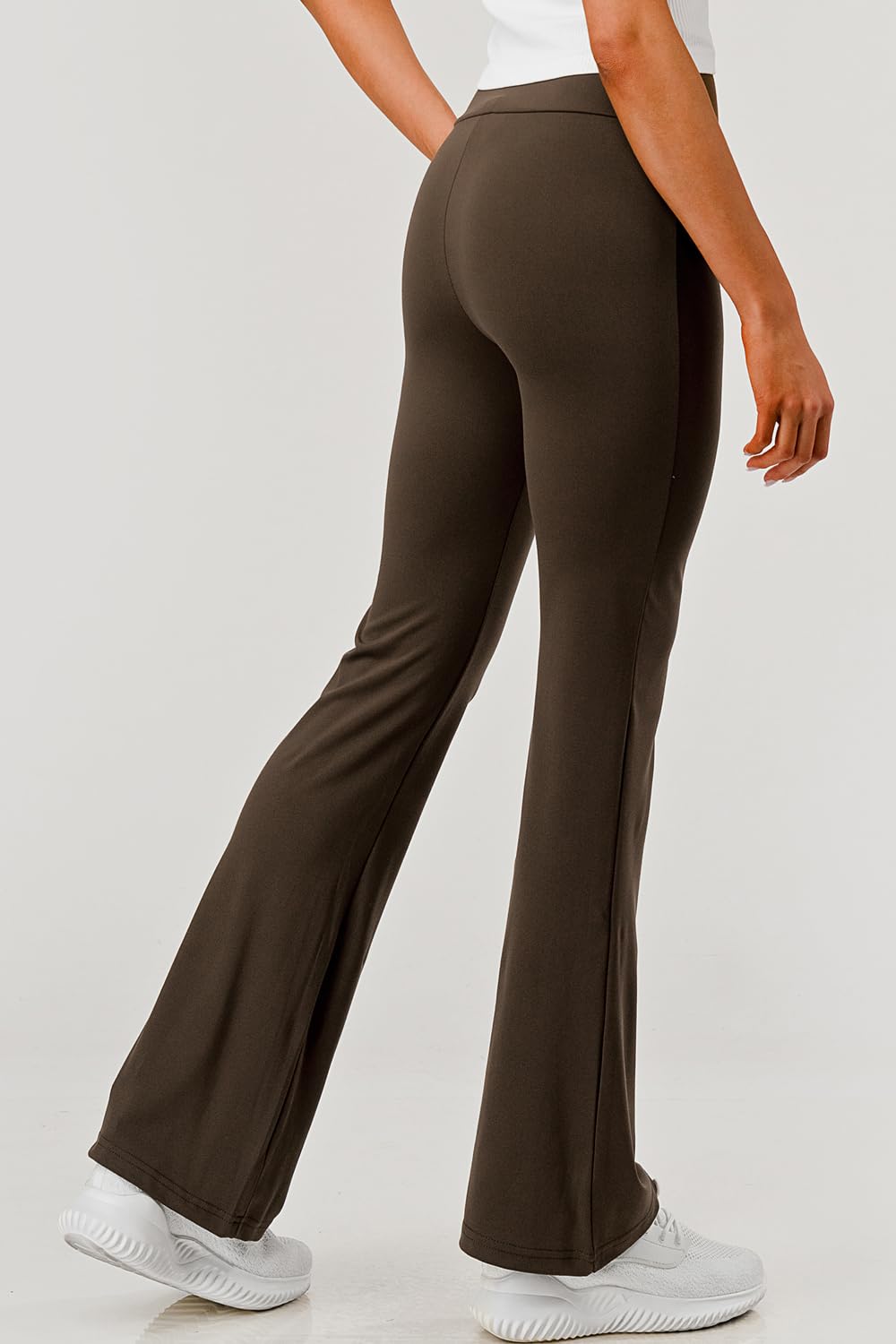 ShoSho Womens Crossover Waist Ribbed Knit Flare Pants High Waist Yoga Bell Bottoms Pants Solid Pink Small