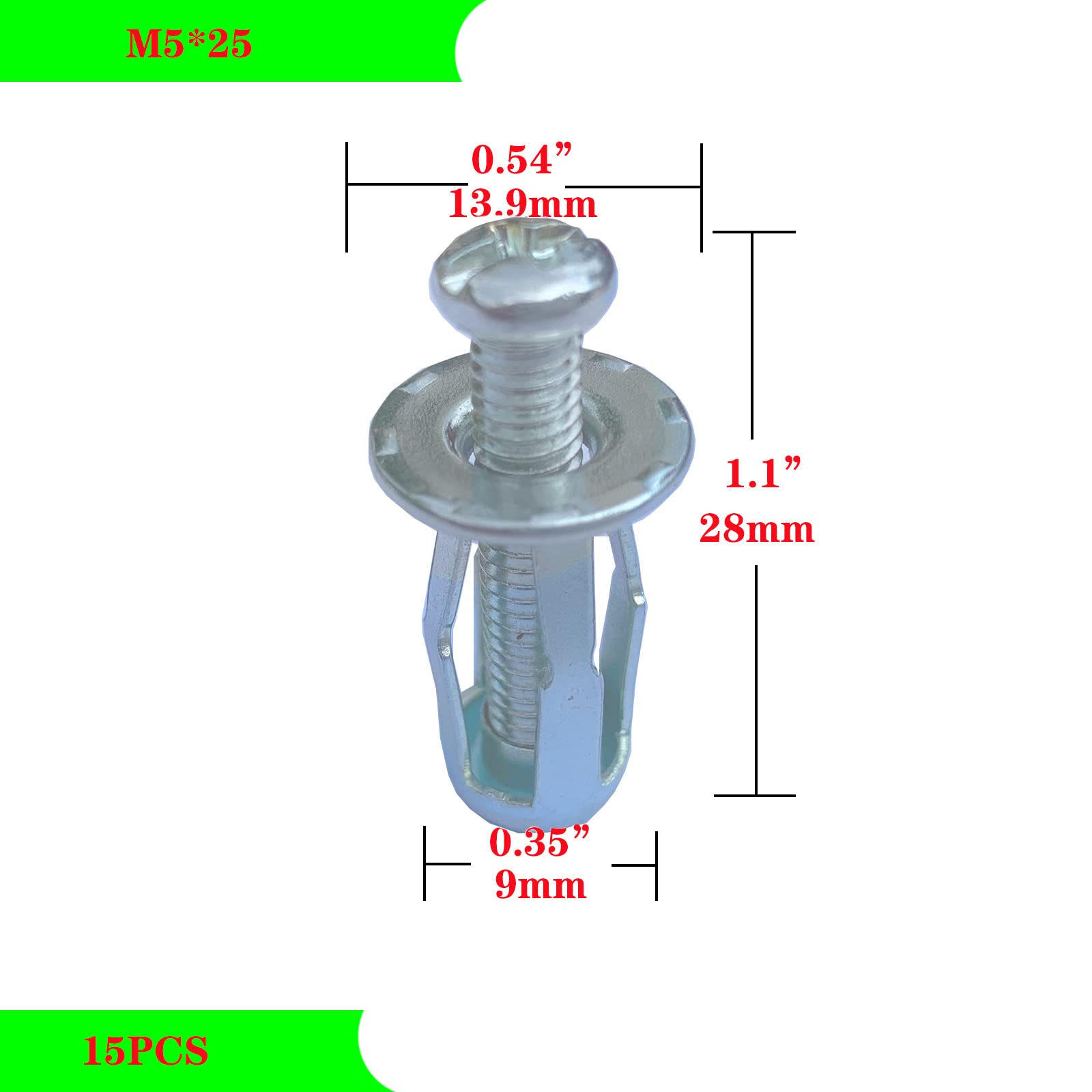 XUERZAT 15 Pieces M5×25 Jack Nut, Petal Nut, Expansion Nut, Thinning Fixing Pin, with Screw for Assembling Hollow Wall Iron Wire Thin Soft Wall (M5*25)