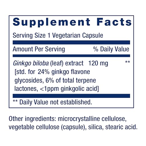 Life Extension Ginkgo Biloba Certified Extract™, 120 mg, helps maintain memory & cognition, gluten-free, non-GMO, vegetarian, 365 capsules