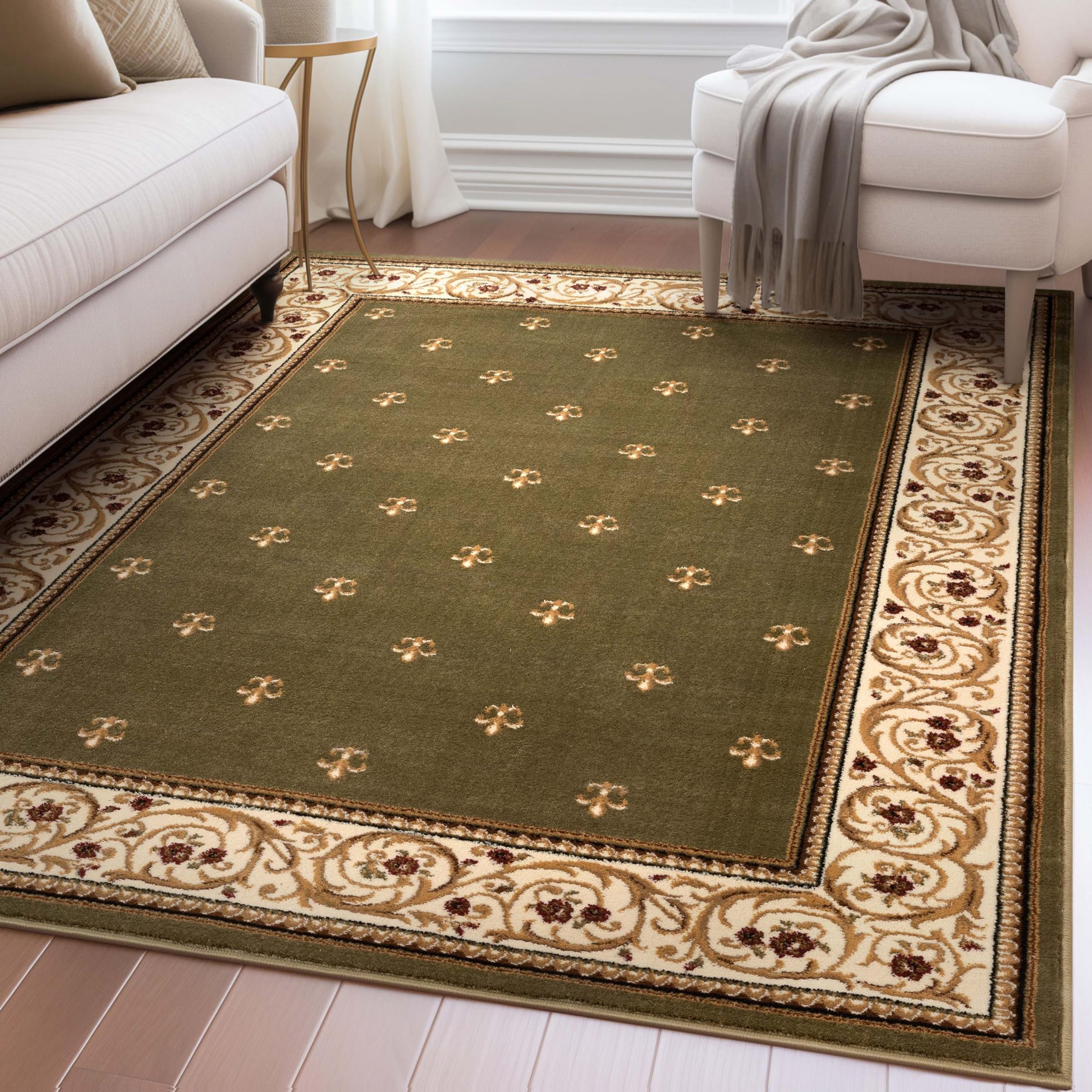 Well Woven Barclay Collection Fleur de Lis Black 5'3" x 7' Area Rug - for Living Room, Bedroom, and Dining Room