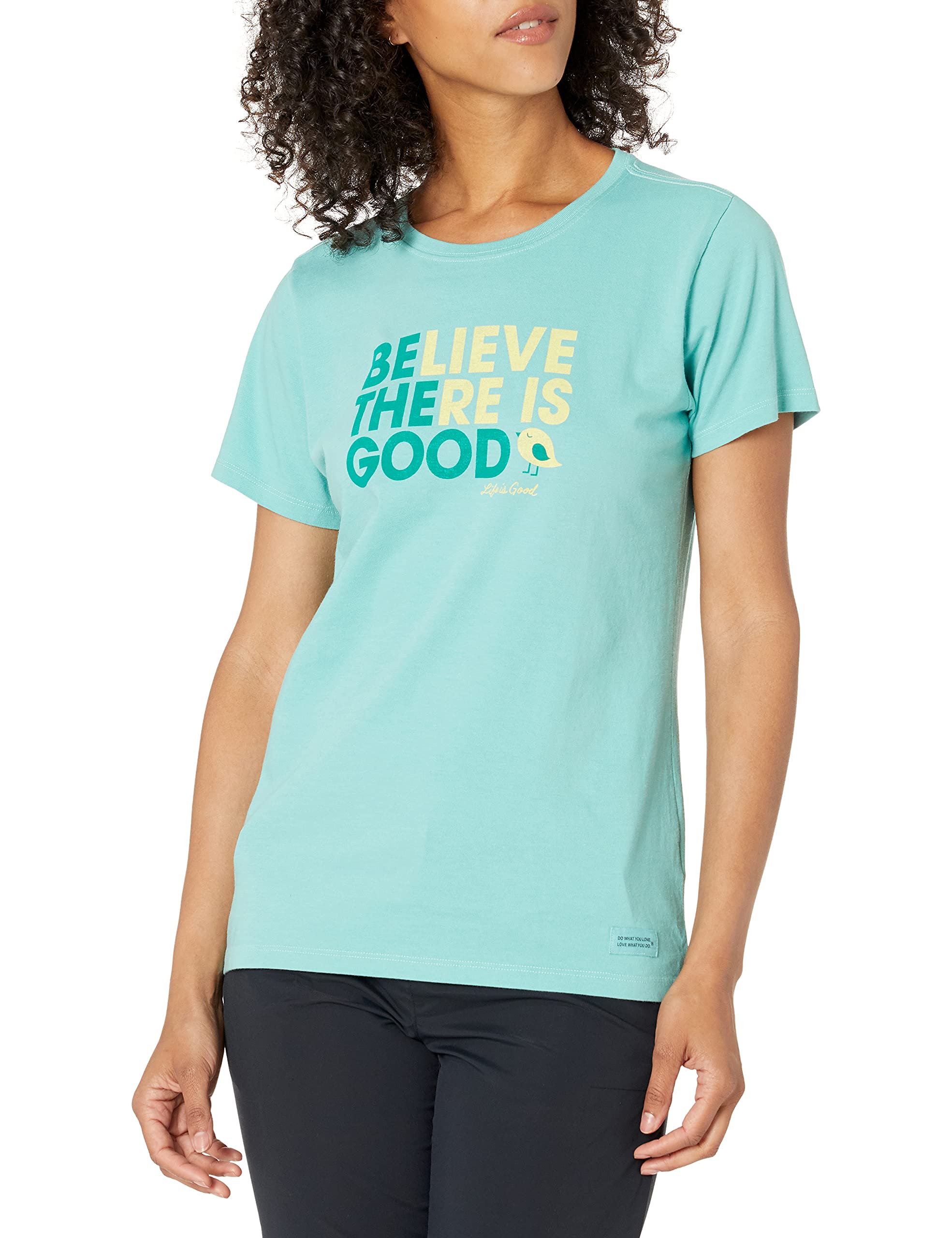 Life is Good Womens Crusher Positive Graphic T-Shirt, Aqua Blue, X-Small