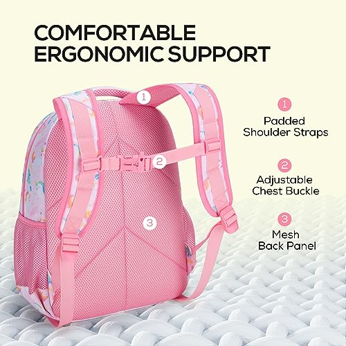 mommore 2-in-1 Kids Backpack, Insulated Lunch Compartment Unicorn Toddler Backpack Kindergarten Preschool Bookbag for Girls, Lightweight Daycare Backpack with Chest Strap, Pink