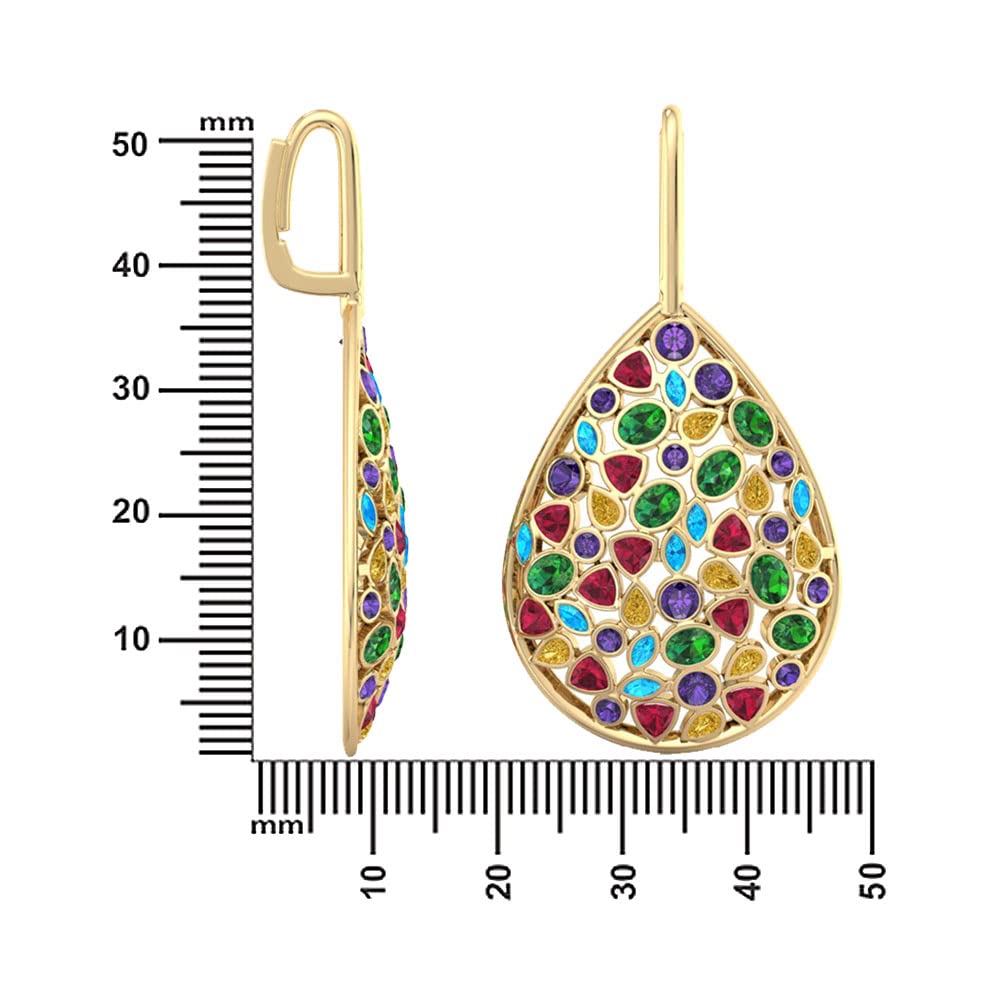 Silver Smile – Gold Plated Pear Shaped Drop Earrings Set – Multi Gemstone Drop Earrings for Women – Rainbow Oval Shaped Leverback Earrings – Gift Set for Valentine’s Day and Birthday