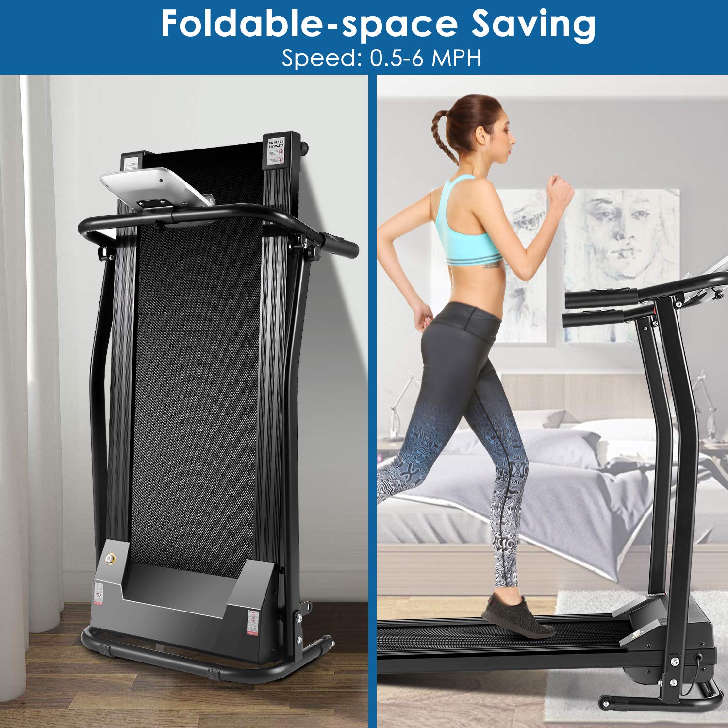 Mauccau Folding Electric Treadmill Exercise Machine with LCD Display Fitness Trainer Walking Running Machine for Home Gym