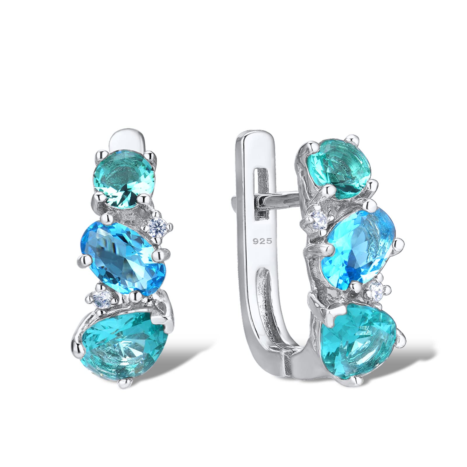 Santuzza 925 Sterling Silver Gemstone Earrings Blue Glass Cubic Zirconia Dangle Earring for Women