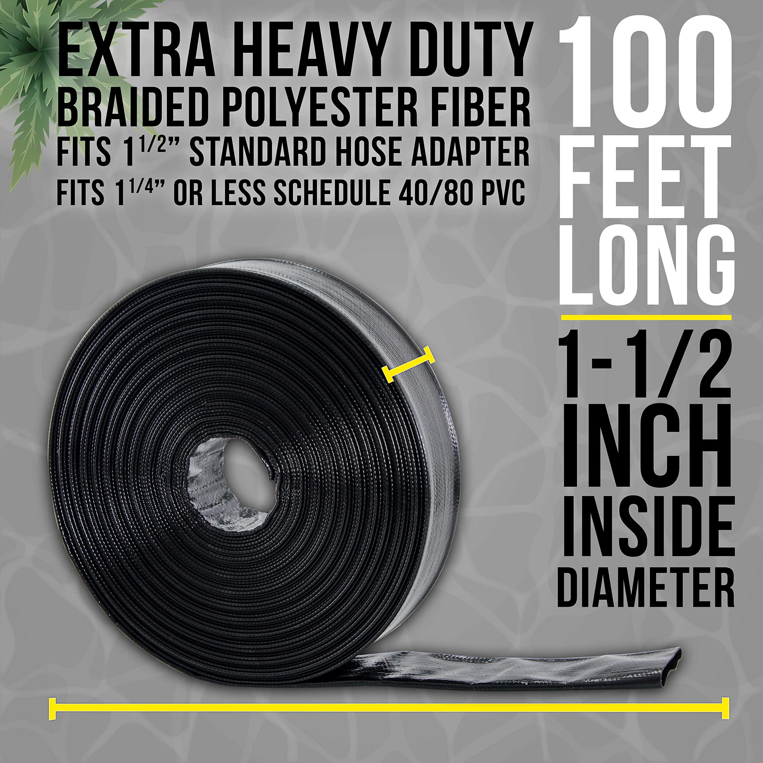 U.S. Pool Supply Black Rhino 1-1/2" x 100' Pool Backwash Hose with Hose Clamp - Extra Heavy Duty Superior Strength, Thick 1.2mm (47mils) - Weather Burst Resistant - Drain Clean Swimming Pools, Filters