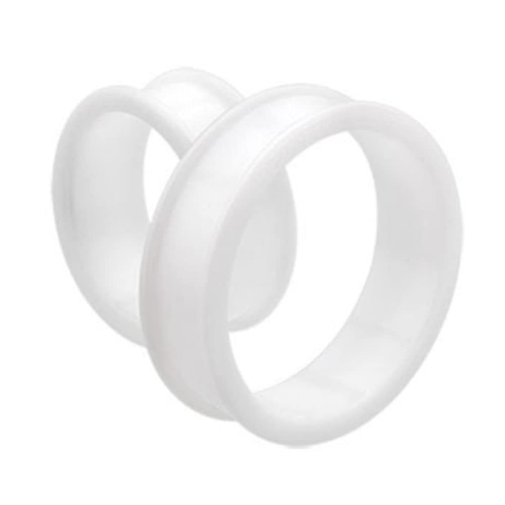 Pair 1-1/4" (32MM) WHITE SILICONE FLAT FLARE TUNNELS Double Flare Gauges Thin Soft Flexible Flesh Plugs (2pcs)
