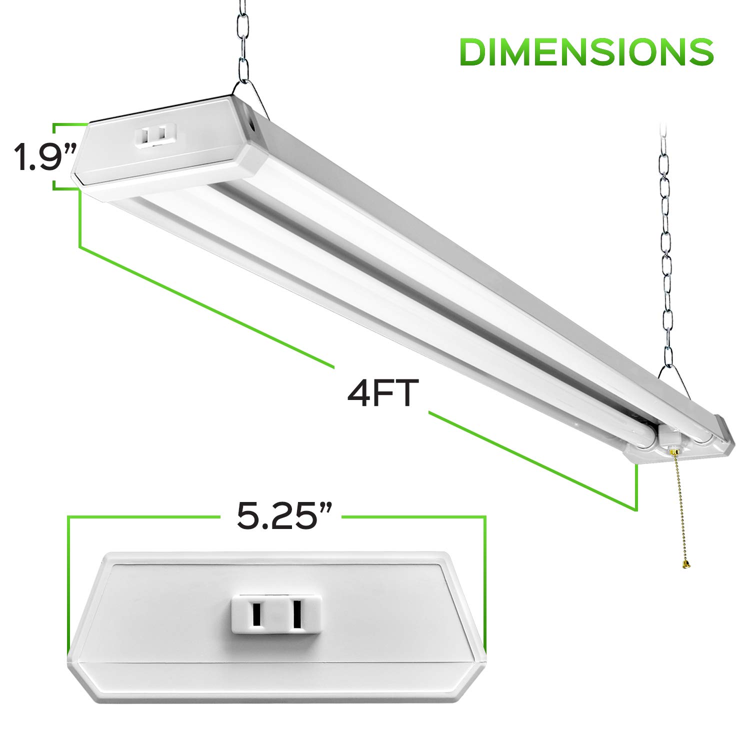 MaxLite 4FT Utility LED Shop Light Linkable, 4300 Lumens, Daylight 5000K, Pull Chain (On/Off), 42W Garage Light, Integrated LED Lights, Plug in Cord, Suspension or Surface Mount (4 Pack)
