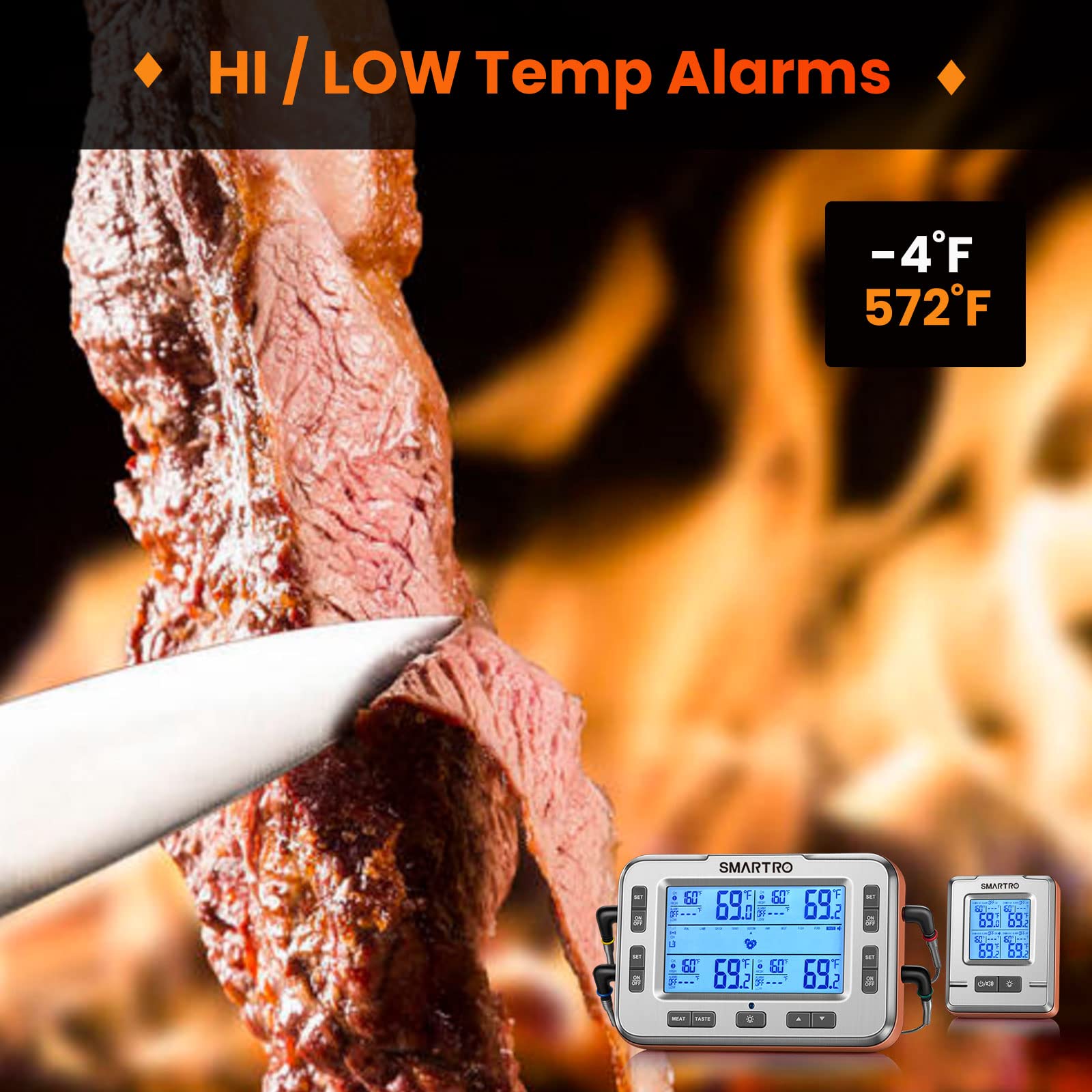 SMARTRO X50 Digital Wireless Meat Thermometer 4 Probes, 500ft Food Temp Monitoring Range for BBQ Grilling Smoker & Kitchen Cooking with Smart Alarm