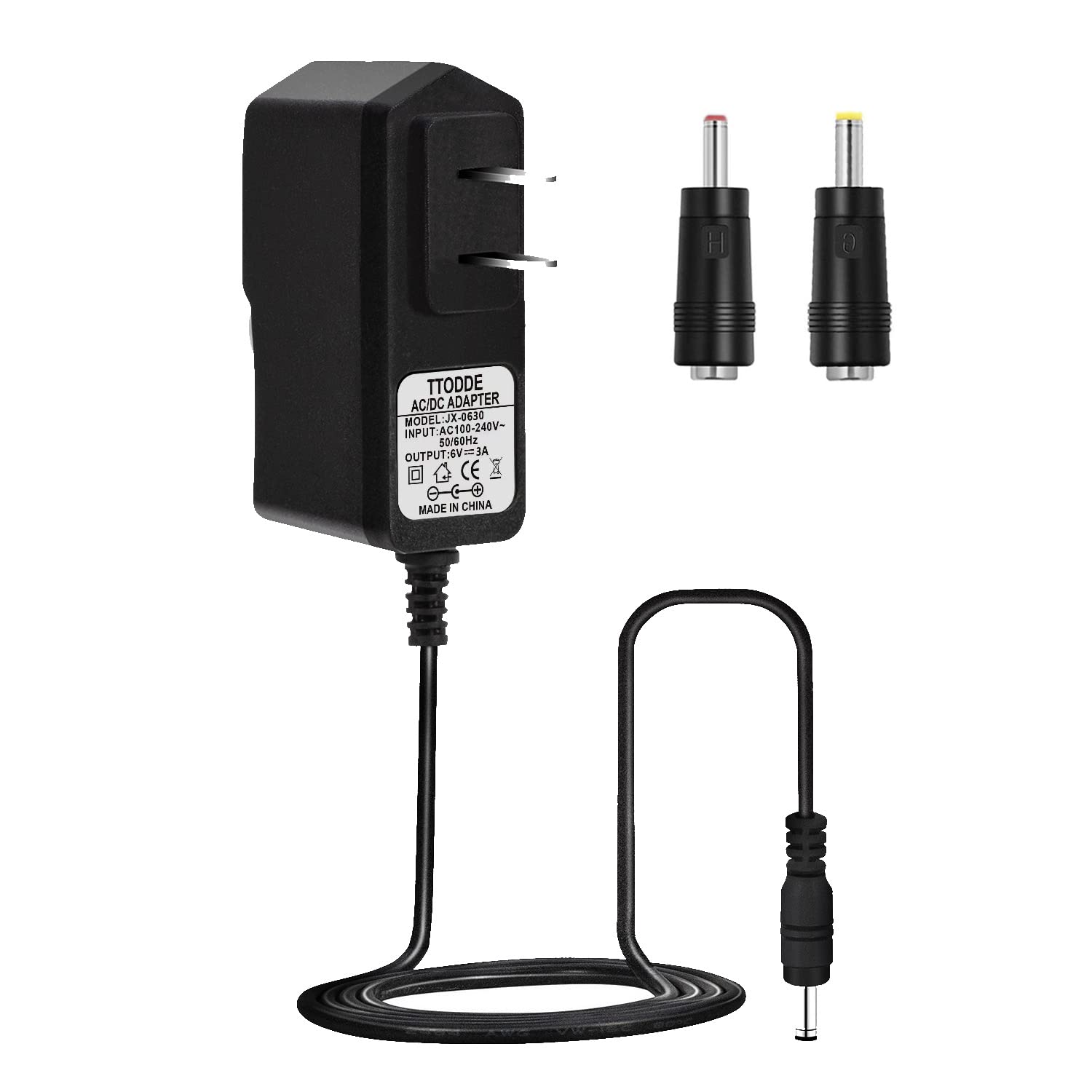 TTODDE AC/DC Adapter 6V 3A 2.5A 2A 1.5A 1A 800ma 500ma 300ma Power Supply Adapter 6V Power Cord 18W 100-240V 50-60Hz DC 6Volt 3000mA Power Adapter Chrager Compatible Most DC 6V Devices