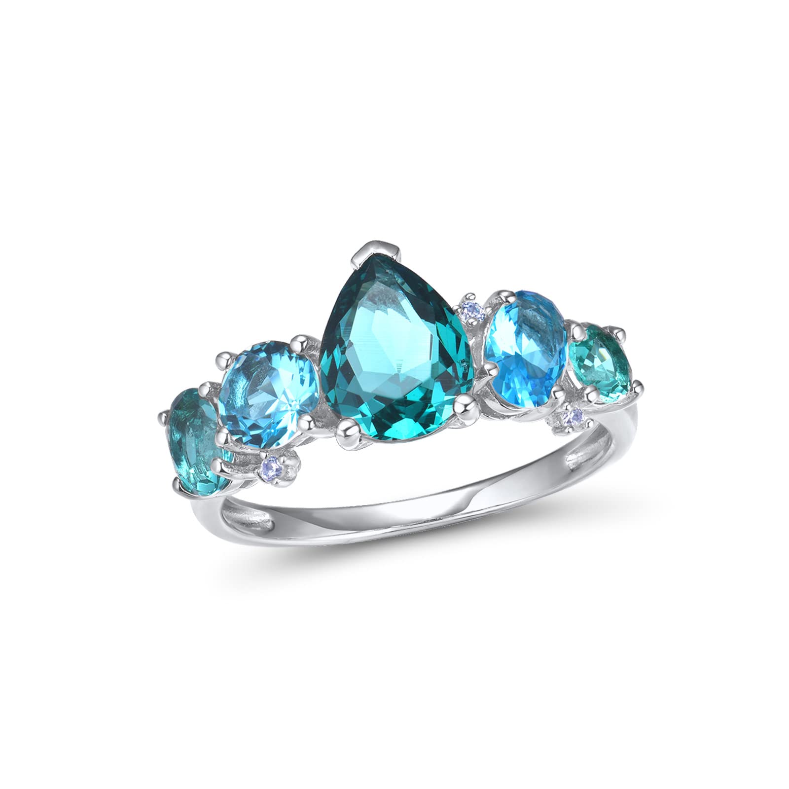 Santuzza 925 Sterling Silver Gemstone Ring Blue Glass Cubic Zirconia Statement Ring for Women (8)