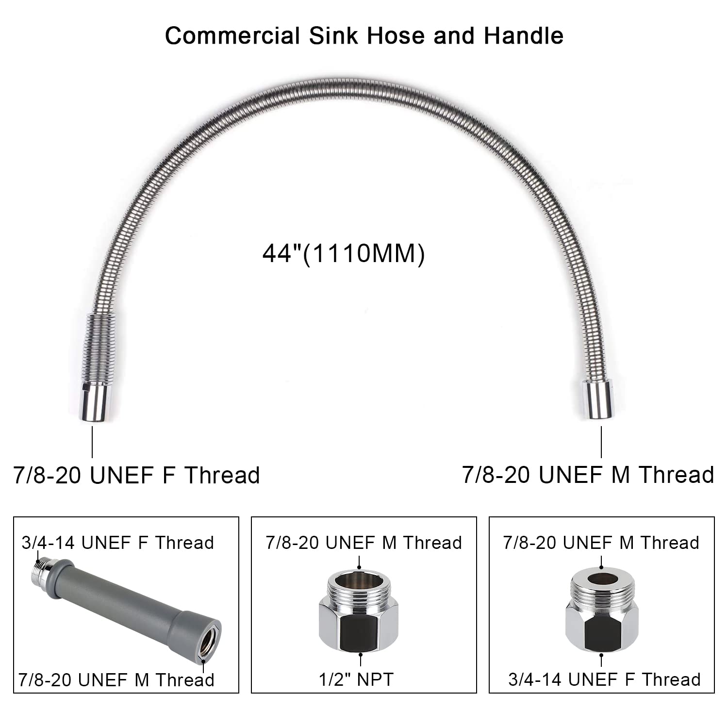 TBER Replacement B-0044-H Pre Rinse Sprayer Hose for TS Brass, 44β Flexible Stainless Commercial Kitchen Sink Faucet Hose with Heat Resistant Grip Handle(Gray)