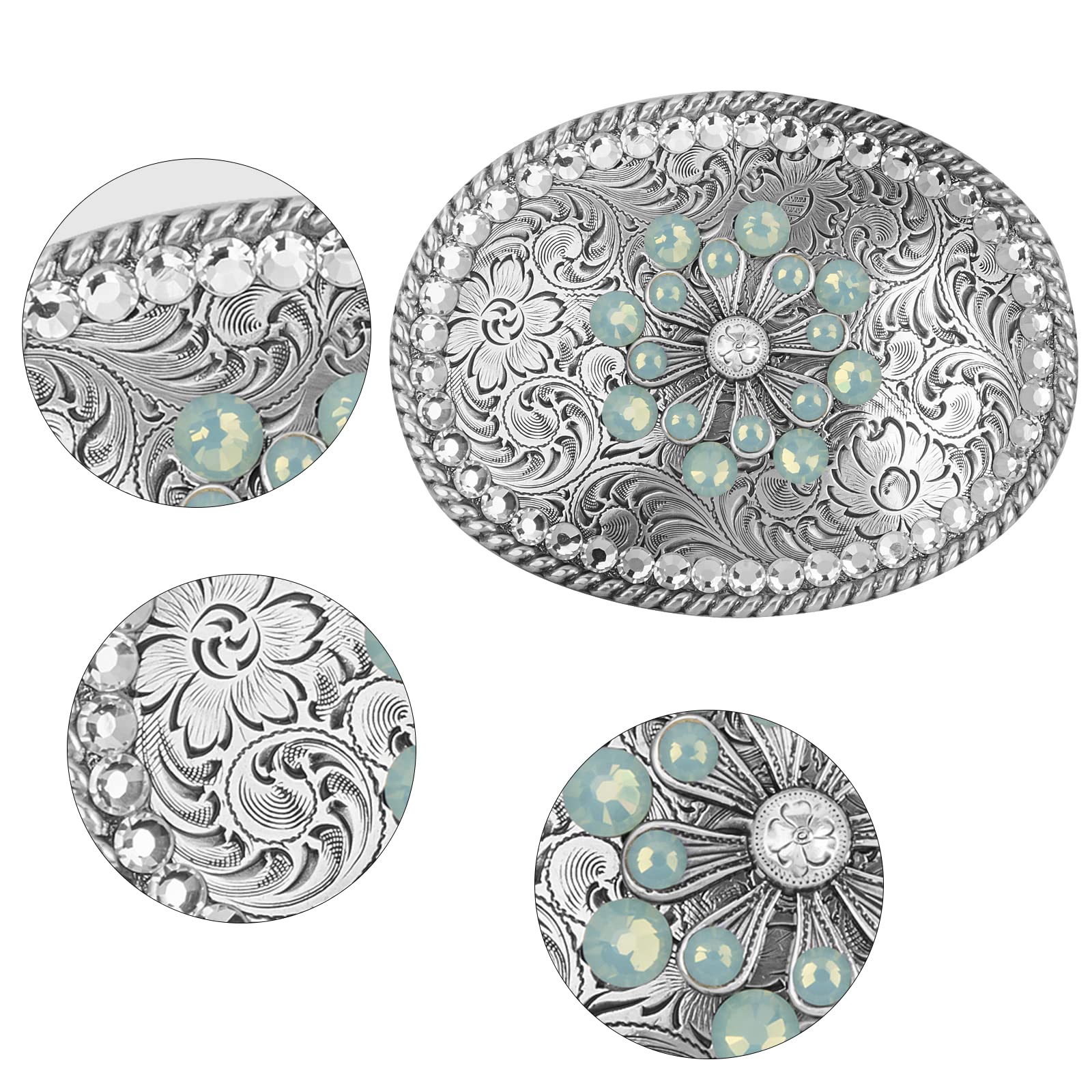 Silver-plated two-tone belt buckle (Green Crystal)