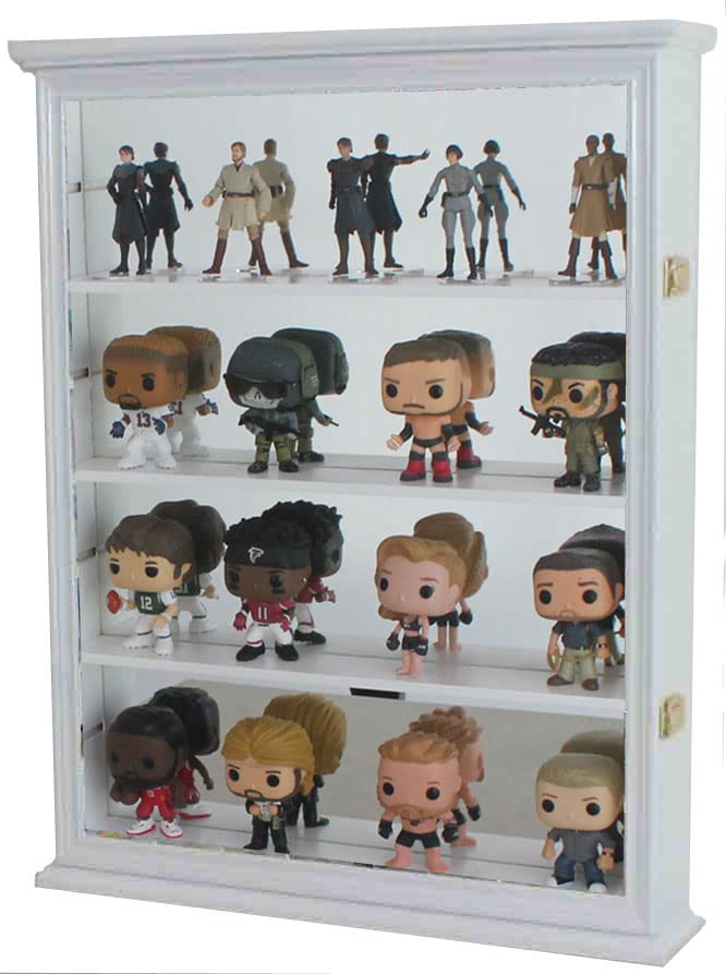 Shot Glass Display Case Solid Wood Wall Shot Glass Cabinet Rack Holder Lockable with UV Protection Acrylic Glass Door Shot Glass Collection Display Cabinet Mirror Back (White Finish)