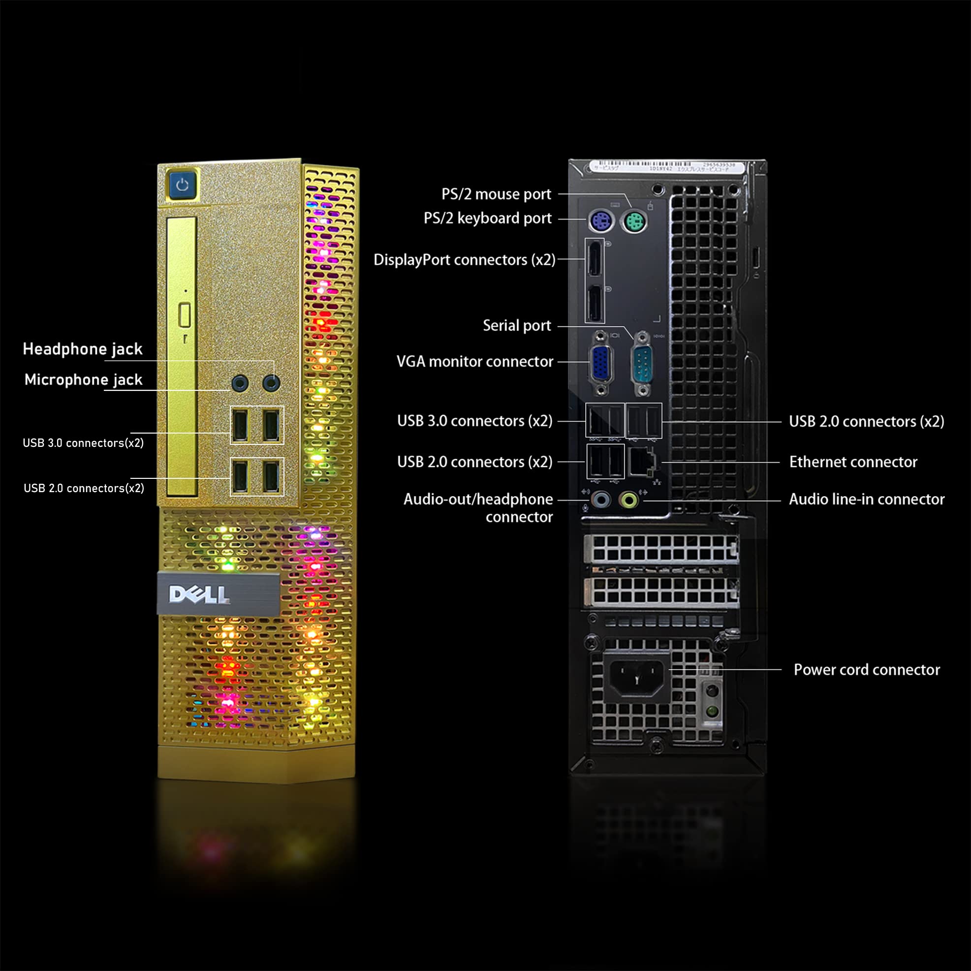 Treasure Box Gold RGB SFF Desktop with Quad Core I7 Upto 3.9G, HD Graphics 4600 4K Support, 32G, 1T SSD, DP, VGA, RGB Keyboard Mouse, DVD, WiFi, BT 5.0, Win 10 Pro (Renewed)