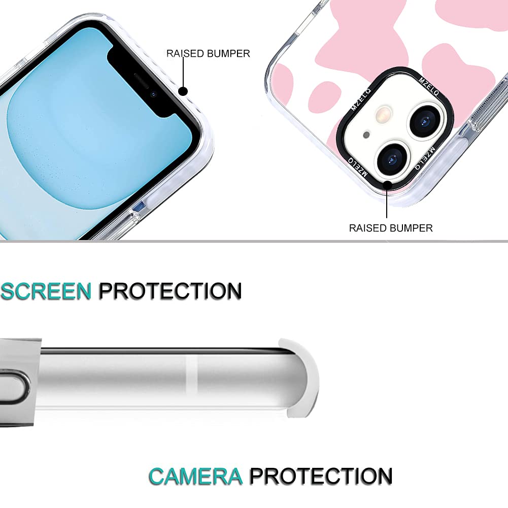 MZELQ Designed for iPhone 11 Case, Cute Pink Cow Print TPU Phone Pink Cow Patterns Case + Screen Protector Compatible with iPhone 11 6.1 inch Fit Girls Women iPhone 11 Case