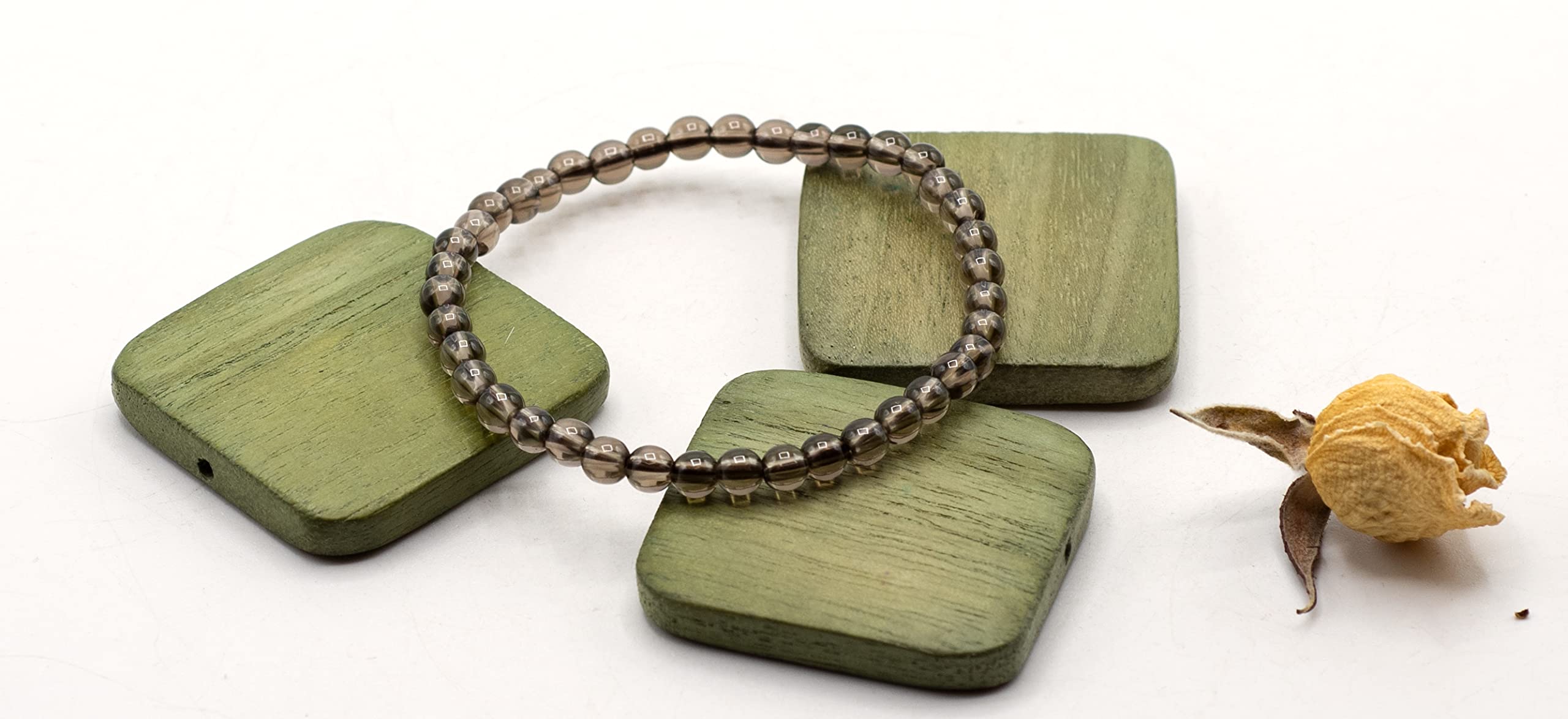 LTC Designs 4 mm Smooth Round Smoky Quartz Stretch Bracelet, 7" for Men, Women,and Teen.s Considered a Powerful Protective Stone