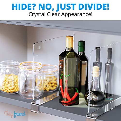 Tidy Friend Clear Acrylic Shelf Dividers for Closet Organization - Durable Closet Shelf Divider, Book Shelf or Pantry Shelf Divider for Wood Shelves - Pack of 4 Space Saving Shelf Organizers