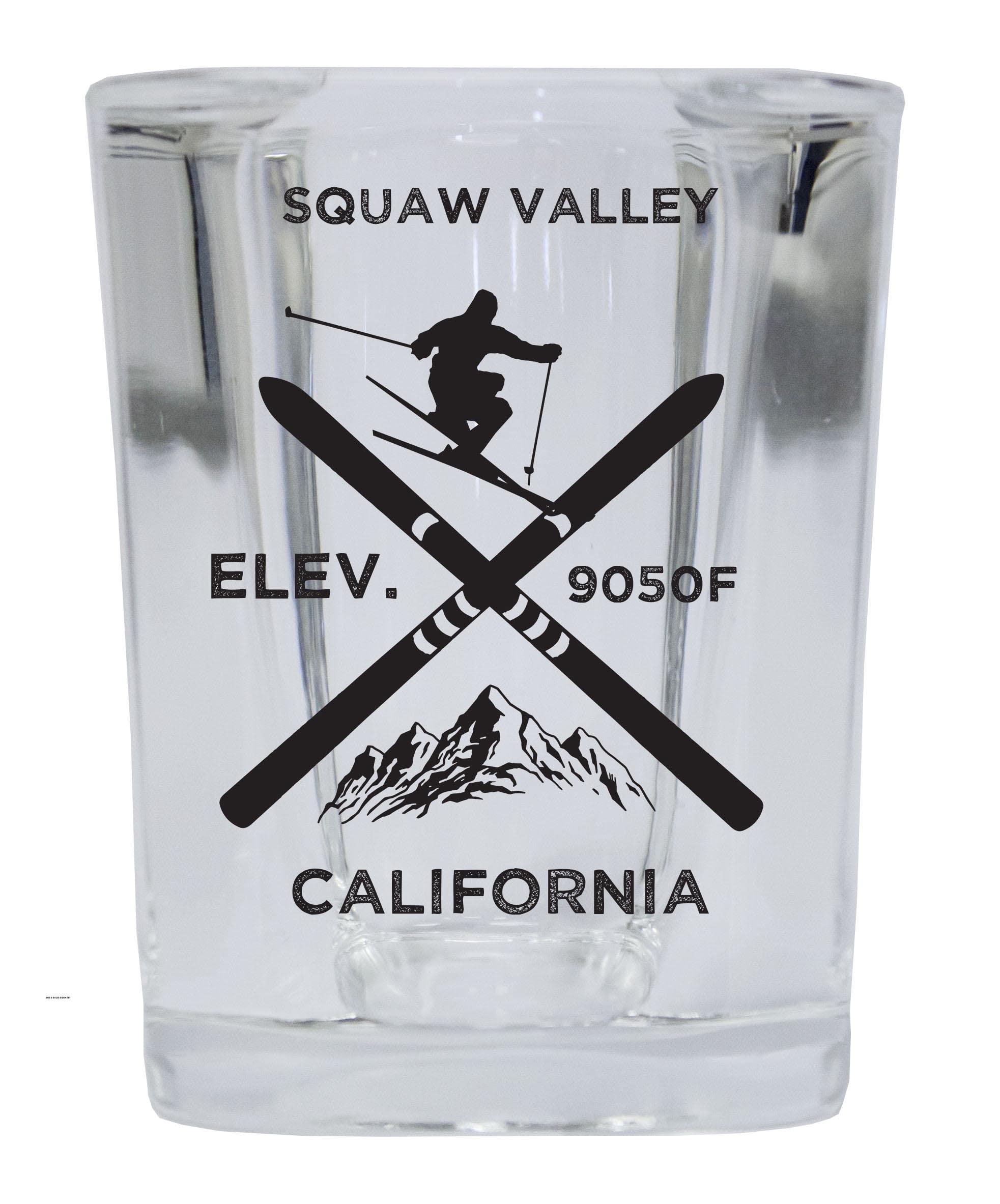 R and R Imports Squaw Valley California Ski Snowboard 2 Ounce Liquor Shot Glass Square Base