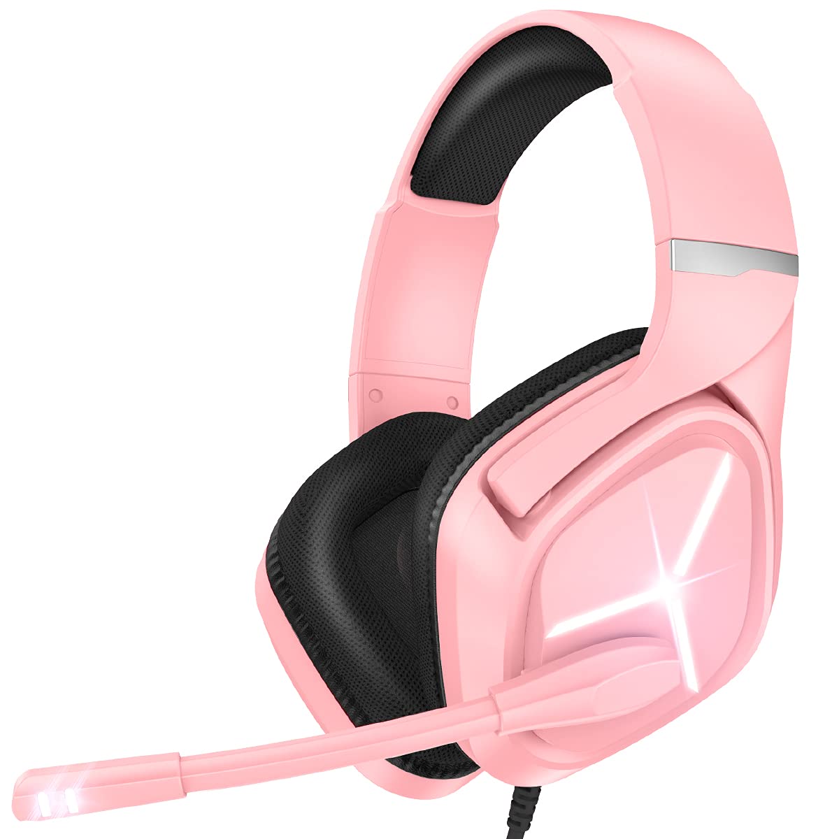 nulliplex Gaming Headset Xbox one Headset with Mic Stereo Gaming Headset, Noise Immunity Swivel Mic & LED Light, Suspension Headband PS4 VR Headphone Compatible with PC PS5 Xbox One (Rose)