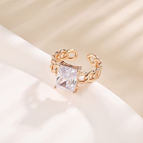 papasgix 14k Gold Plated Rings for Women, Clear Zircon Stackable Adjustable Aesthetic Handmade Statement Gold Band Rings, Cubic Zirconia Band Rings Open Rings (Clear)