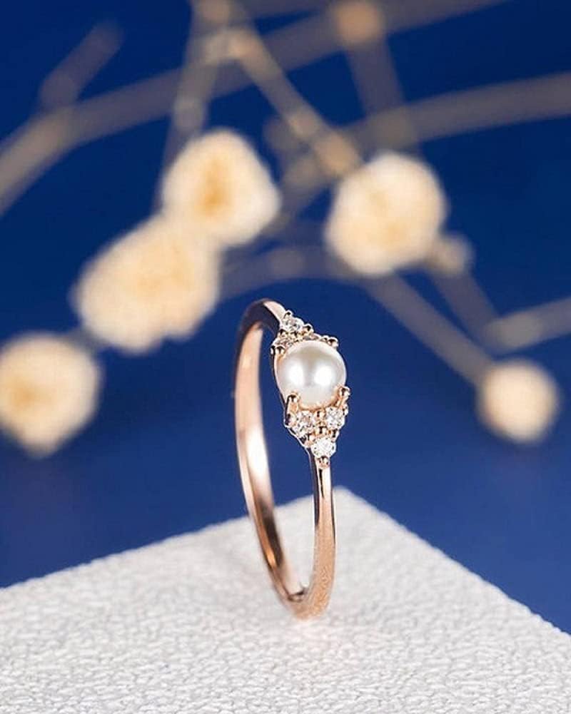 LTCXCXCD Simple Exquisite Jewelry 18k Rose Gold Pearl Ring Simulation Natural Moonstone 925 Silver Solitaire Ring (10)