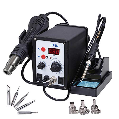 Yescom 2 in 1 Soldering Station Unit Welder Iron Hot Air Gun with 5 Tips and 3 Nozzles Kit 110V