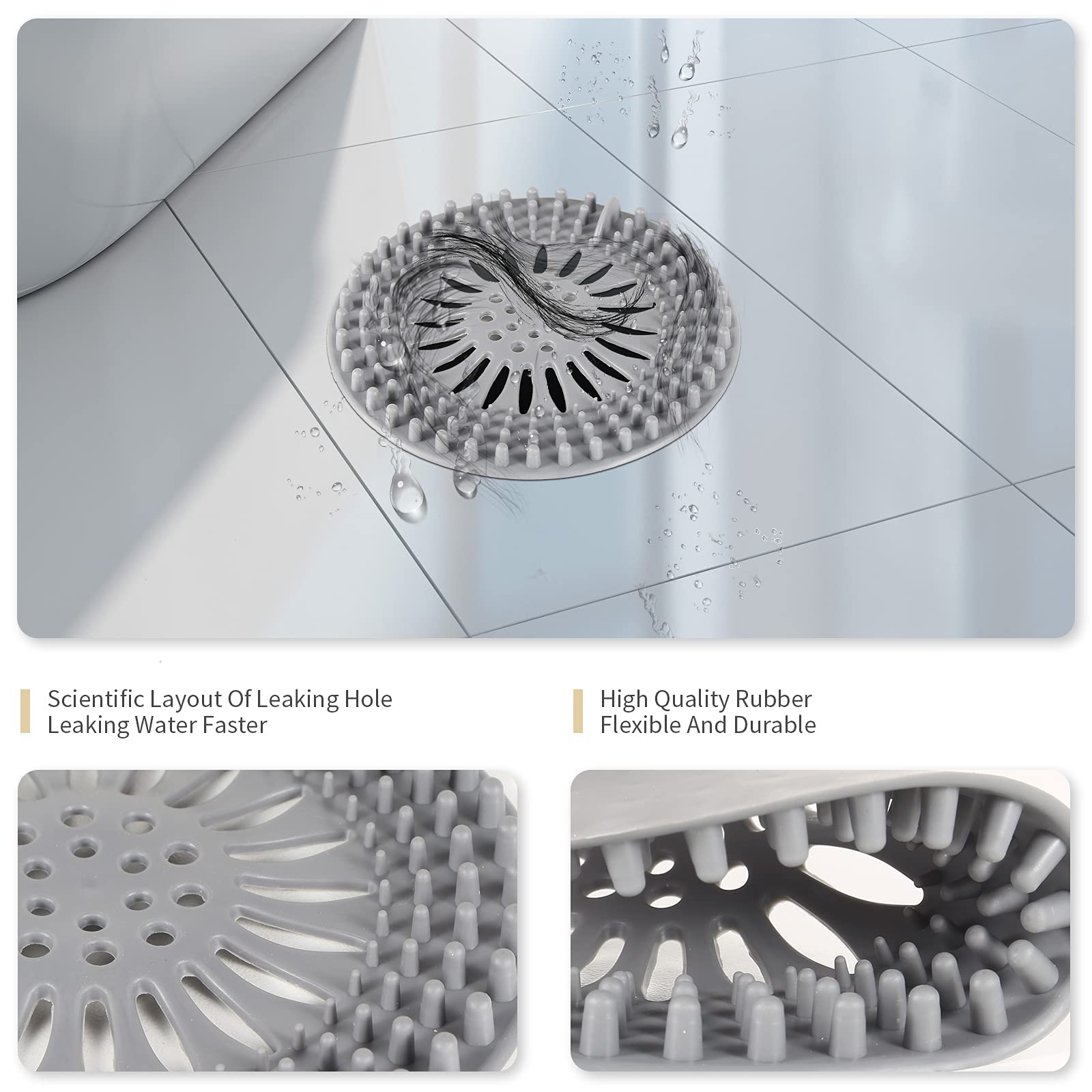 Uigos Hair Catcher Durable Silicone Hair Stopper Shower Drain Covers Easy to Install and Clean Suit for Bathroom Bathtub and Kitchen 4 Pack