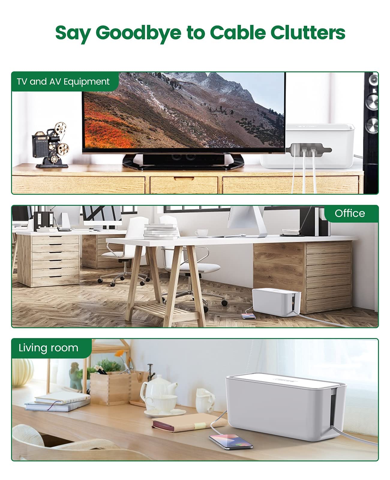 ORICO Cable Box Cable Management Box CMB-WH & CMB-BK & CMB-118 (1 Medium & 1 Extral Large, White)