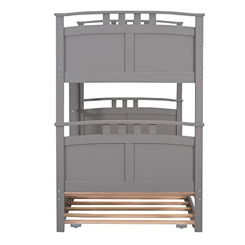 Lifeand Twin-Over-Twin Bunk Bed with Twin size Trundle,Separable Bunk Bed for Bedroom,Gray