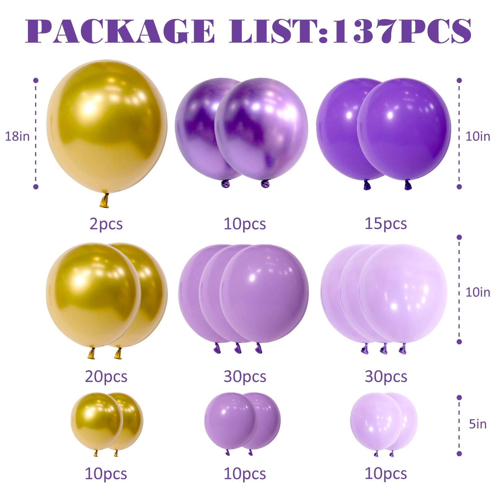 Ltwil Balloon Garland Kit - Lavender and Gold Theme, Easy-to-Assemble, Perfect for Princess Parties,137pcs