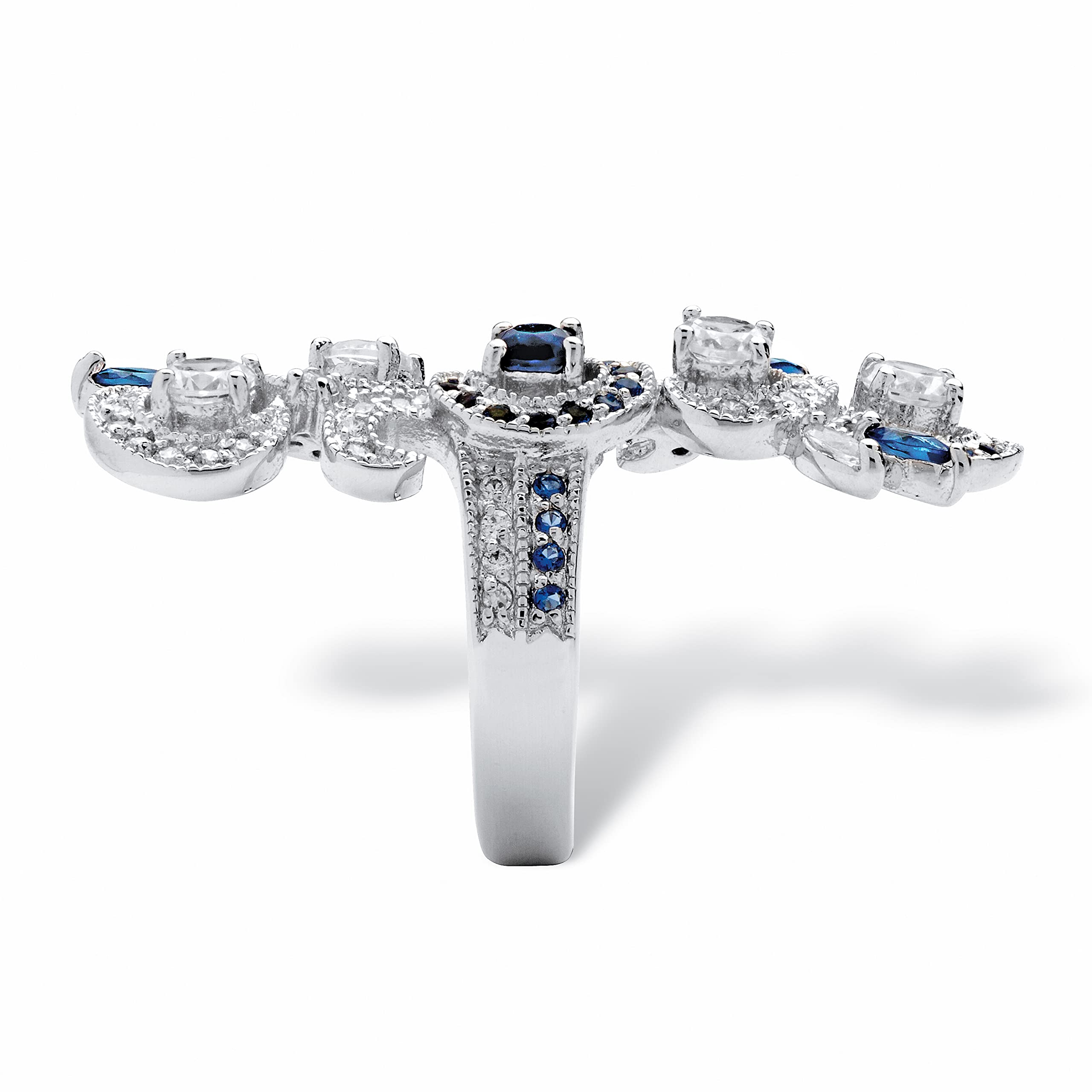 Palm Beach Jewelry Silvertone Round Simulated Sapphire and Cubic Zirconia Vine Ring Sizes 7-12 Size 12