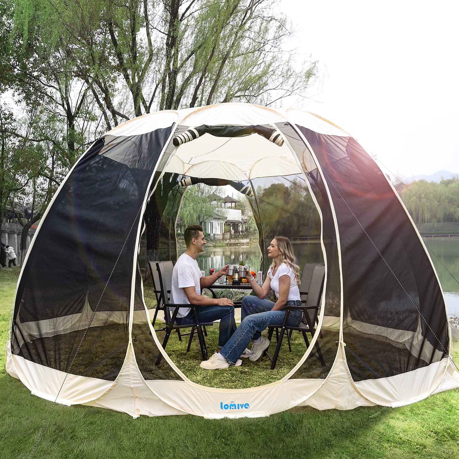 Lomive Screen Gazebo with Thickened Mesh, Pop-Up Screen House Room for 4-15 Persons, Outdoor Camping Tent Canopy for Patios, Mosquito Net, Instant Tent(Not Waterproof)