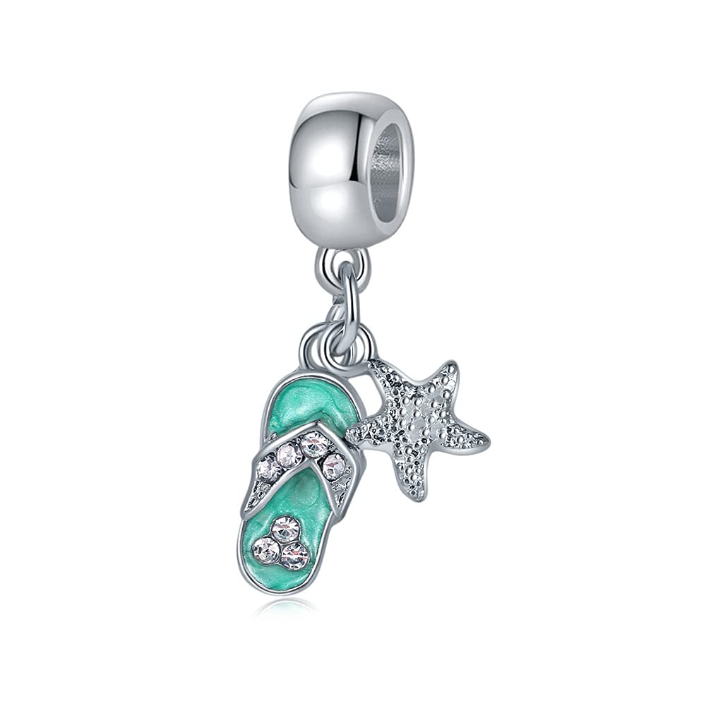 Lifequeen Beach Charms Starfish Flip Flop Sliper Dangle Birthstone Birthday Charm Beads for Bracelets (Starfish Flip Flop Shoe)