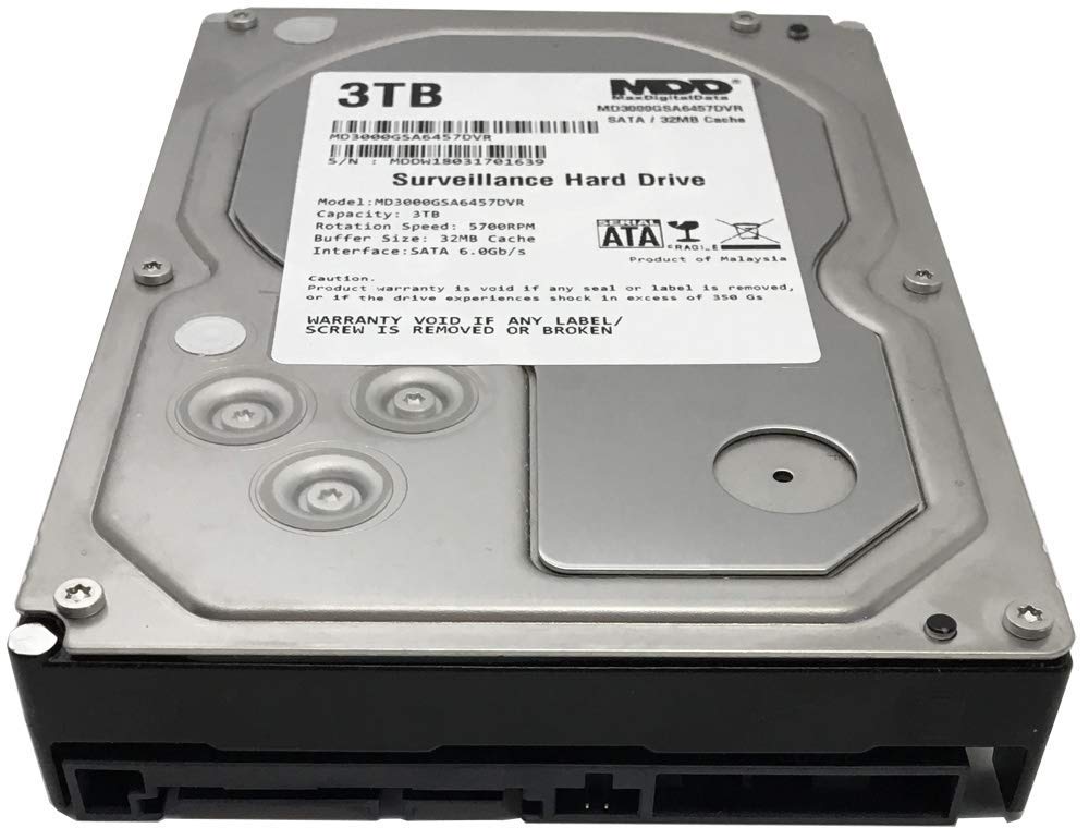 MaxDigitalData 3TB 32MB Cache 5700PM SATA 6.0Gb/s 3.5" Internal Surveillance CCTV DVR Hard Drive (MD3000GSA3257DVR) - 2 Year Warranty (Renewed)