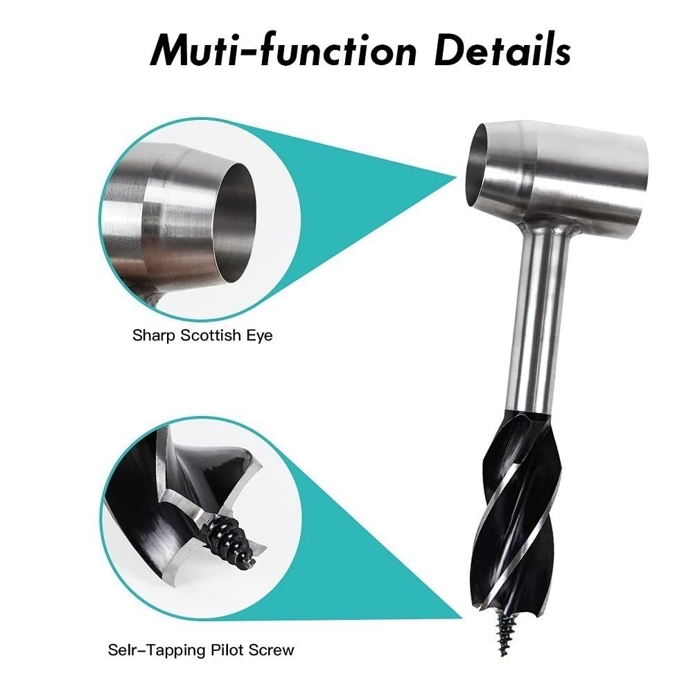 Survival Settlers Tool Bushcraft Hand Auger Wrench, Hand Auger Wrench with Flint Scotch Eye Wood Drill Peg and Manual Hole Maker Multitool with Leather Case Camping