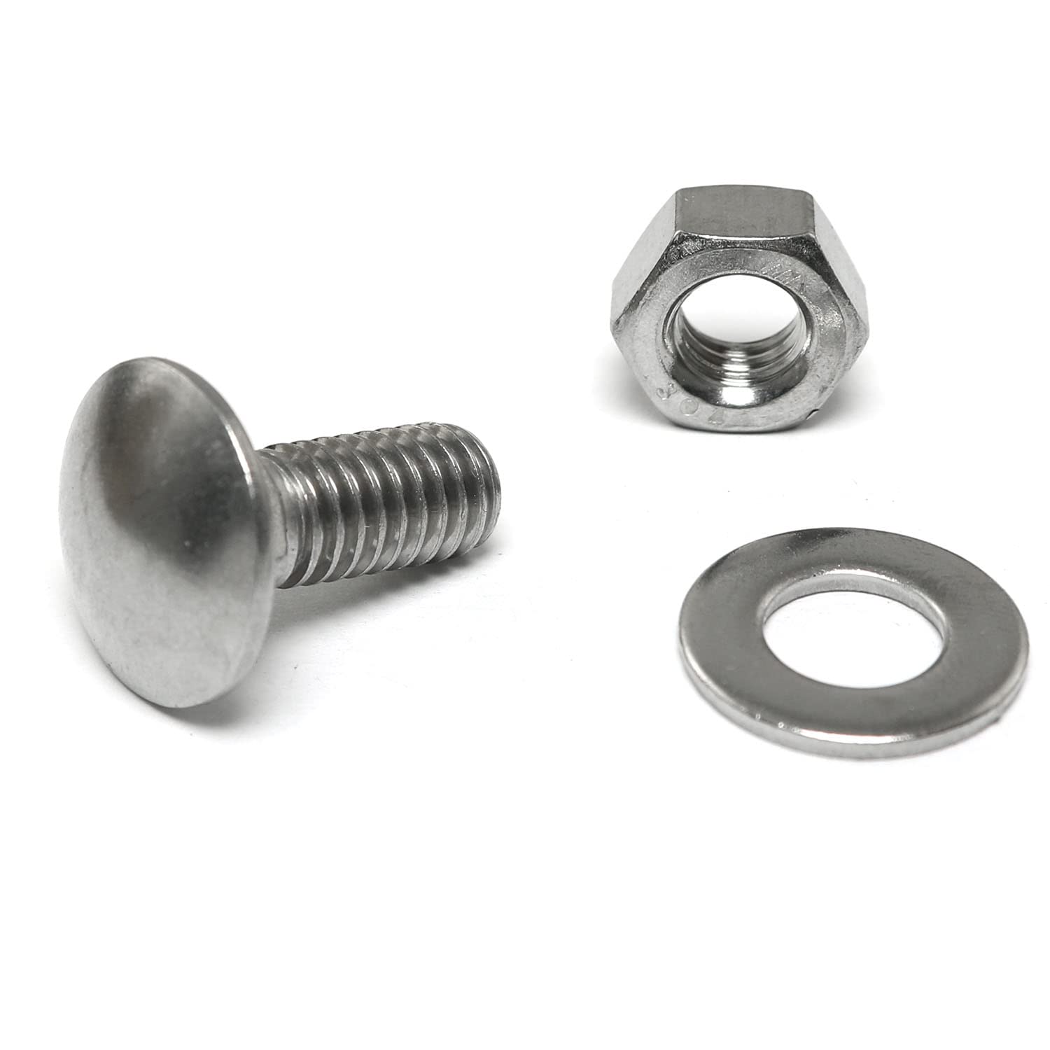 WELWIK 10pcs 5/16-18 x 3/4" Carriage Bolts with 10pcs Hex Nut and 5pcs Flat Washer, Round Head, Square Neck Stainless Steel 18-8 (304)