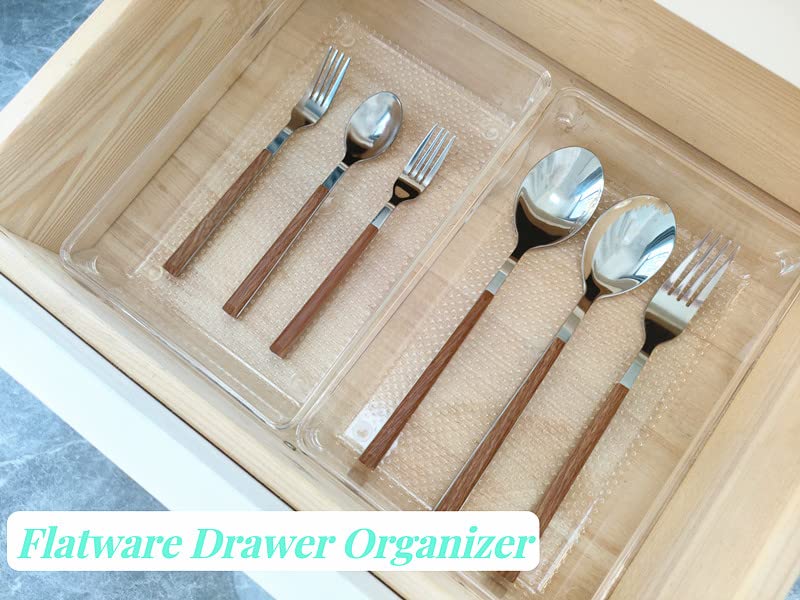 NEETBU 3 Pack Drawer Organizer Clear Plastic Storage Tray For Flatware &Utensil Cosmetics,Makeup Tools, Jewelries,Office Supplies (9βX6βX2β)