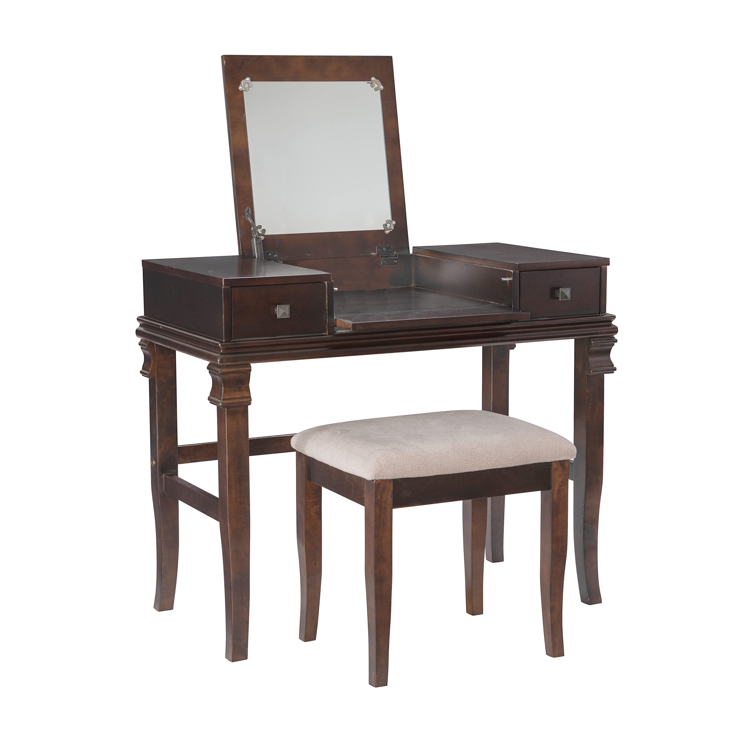 Linon Angela Walnut Vanity Set,30" x 36" x 18"